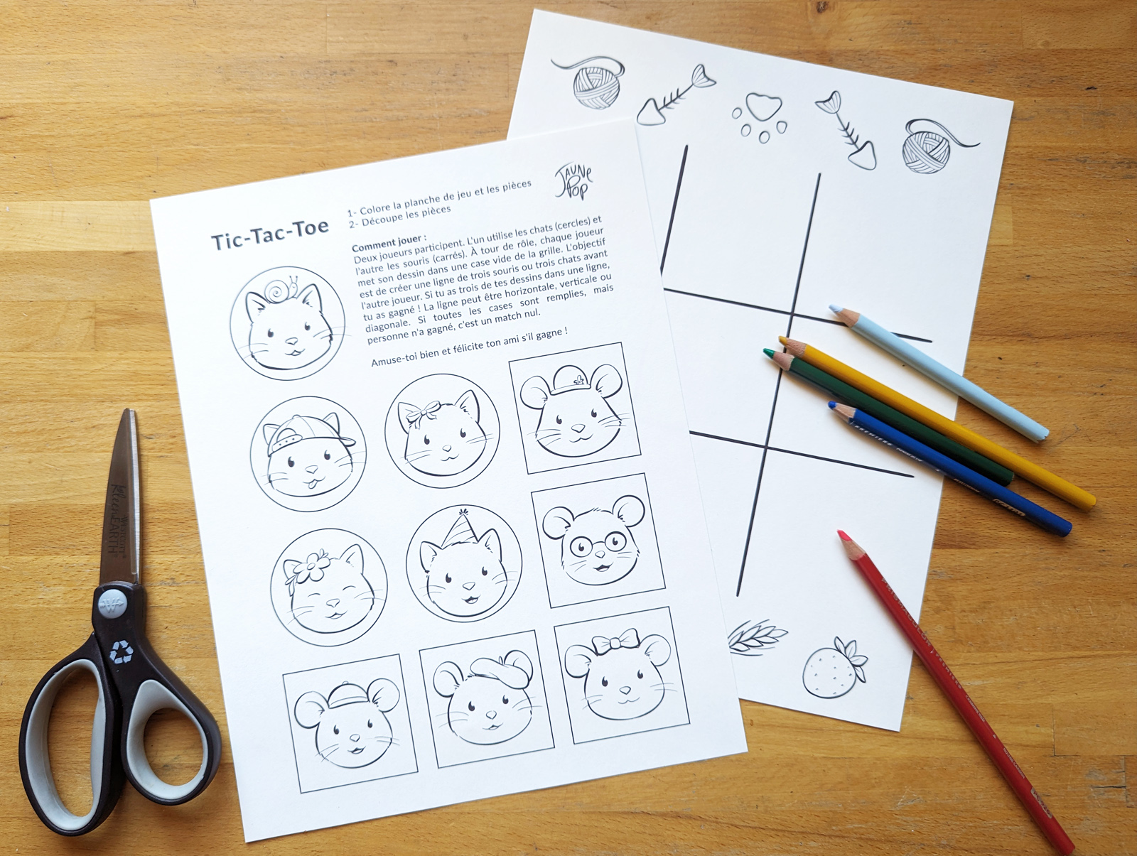 Tic-Tac-Toe gratuit à imprimer – Jaune Pop